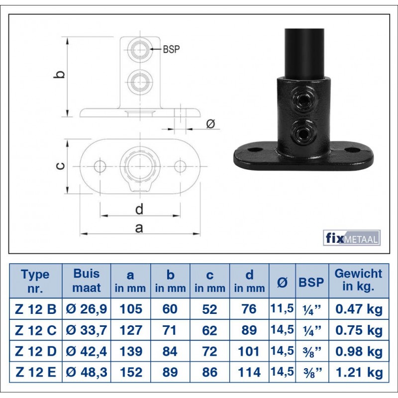 ZWARTE Ovale Voetplaat is een duurzame buiskoppeling van Fixmetaal!